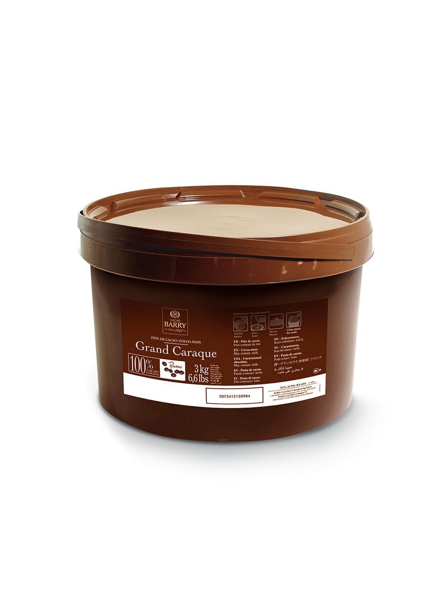 Какао-тертое Cacao Barry Grand Caraque в каллетах, 3 кг. 100% какао бобы.