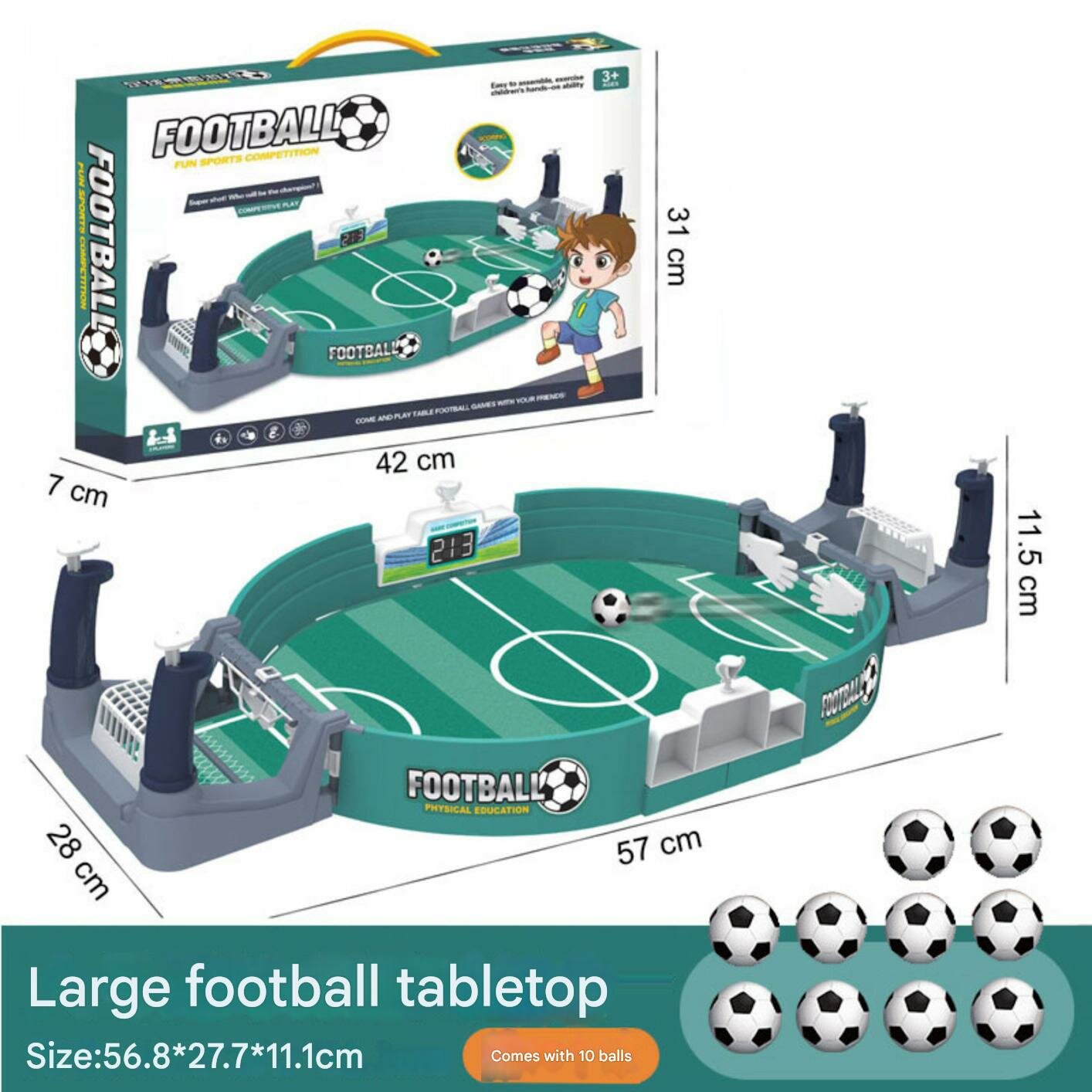 Youth Soccer Challenge Interactive Playset, 6 футбольных мячей, мини-теннисный настольный футбольный набор, для дома 2 игрока, пластик, размер 42 x 21 x 90 см (Средний), вес 340 г, 2 ворот, 2 боковых мишени, 4 рычага управления, 1 стикер