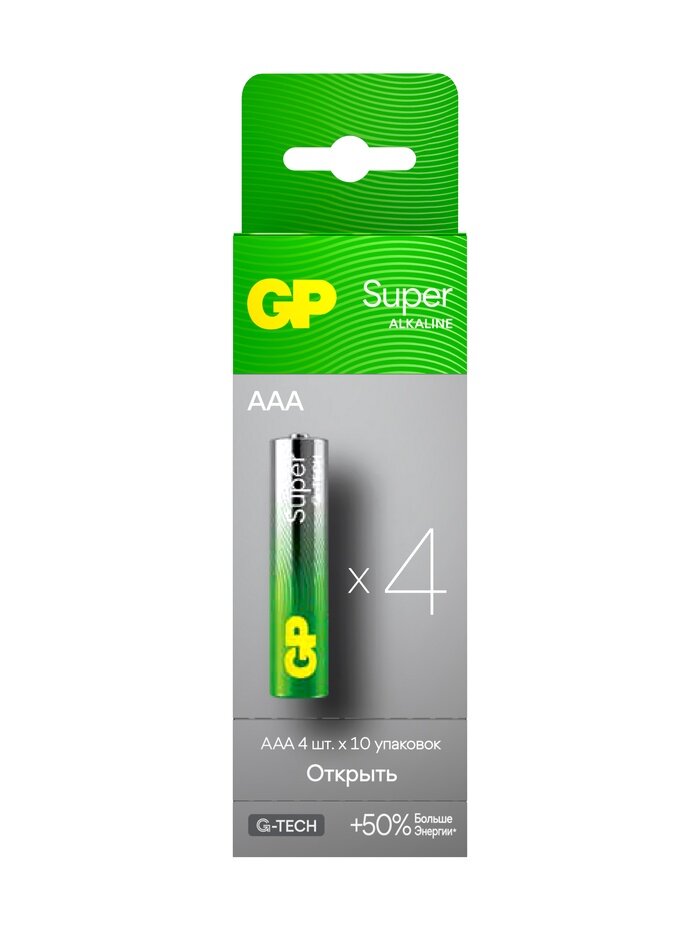 Батарейка GP Алкалиновая Super, AAA, LR03 40BOх, напряжение 1.5 В, в наборе 40 шт