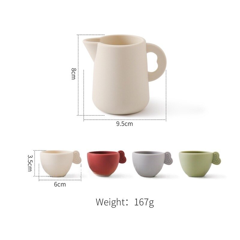 Деревянный домик для игры Tea Toy для девочки мини силиконовый чашечка чайник набор игрушка для ролевого игры детей (силиконовый 5-типiece set)