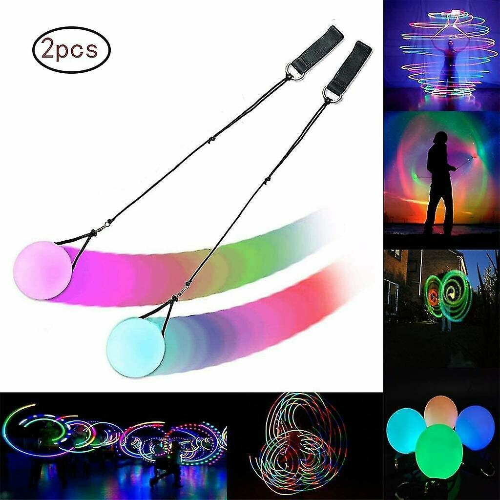 Noctilucent Poi Led Multicolored Light Poi With Firetobag, 2pcs, PVC, 180g, 8cm, 40% silicone, 60% rubber, super bright LEDs, color changing, 8 seconds cycle, indoor, outdoor, family, camping, beach, nature, rave balls, carnival, music festival, dance,