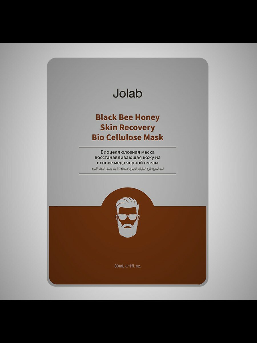 JOLAB Men's Black Bee Honey Skin Recovery Bio Cellulose Mask, Мужская биоцеллюлозная маска восстанавливающая кожу на основе мёда чёрной пчелы