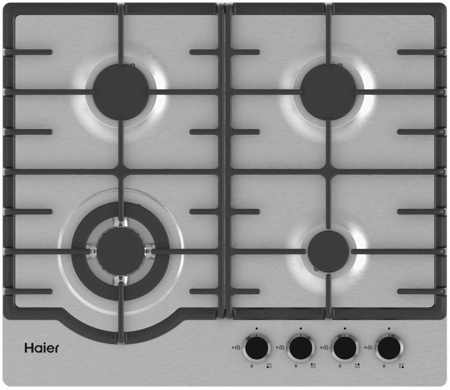Газовая варочная панель Haier HHX-M64RFX, чугунные решётки, электроподжиг интегрированный