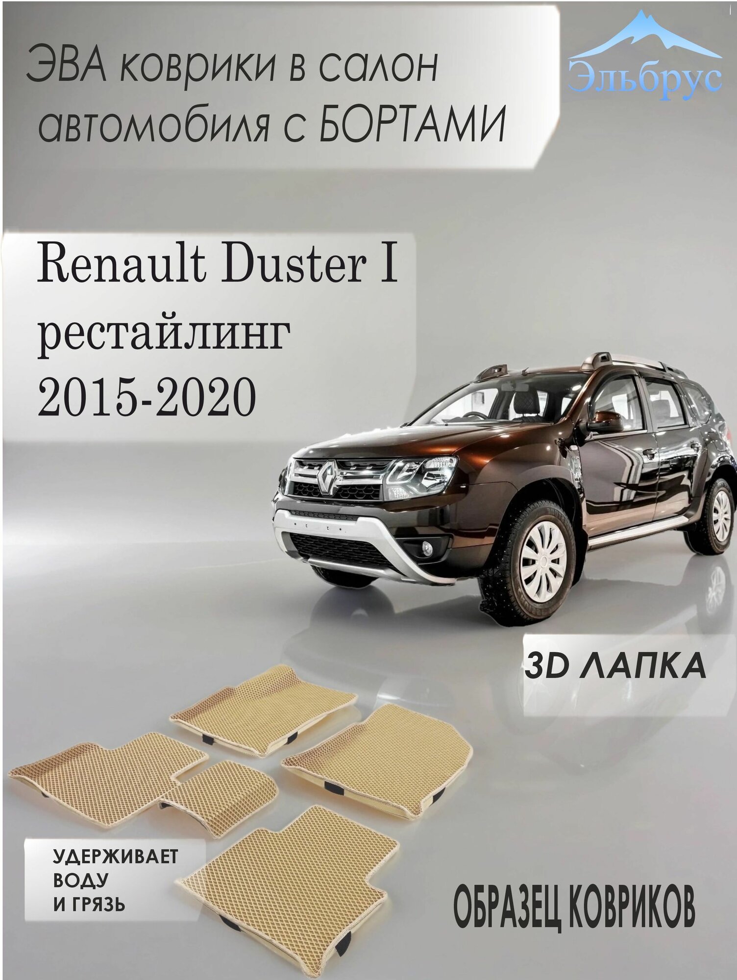 Комплект ковриков с бортами Renault Duster I рестайлинг 2015-2020
