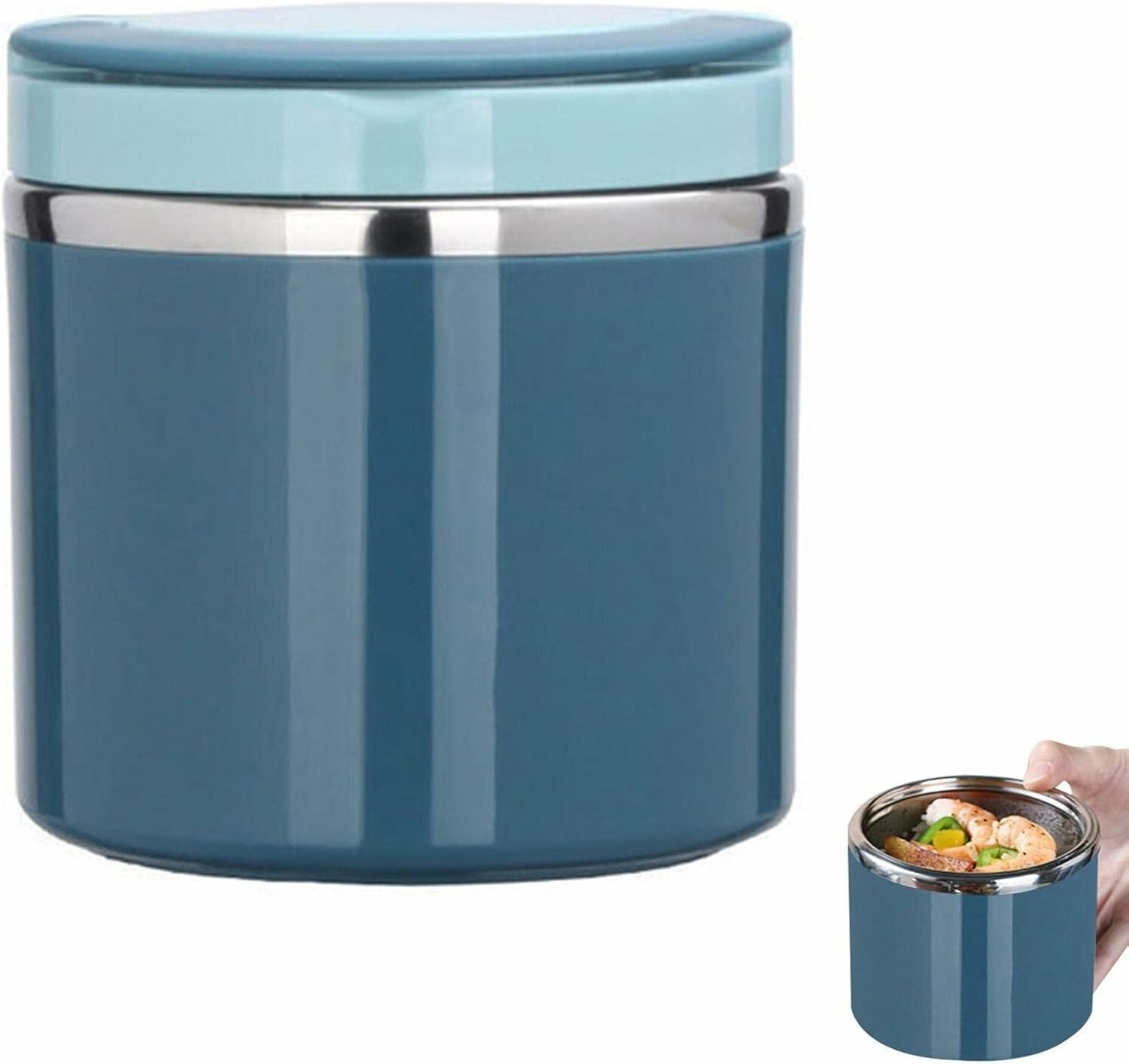 Стainless steel thermal insulation food tank large-capacity portable thermal insulation lunch box suitable for hot food soup student picnic outdoor adult children thermal insulation lunch box blue 1L