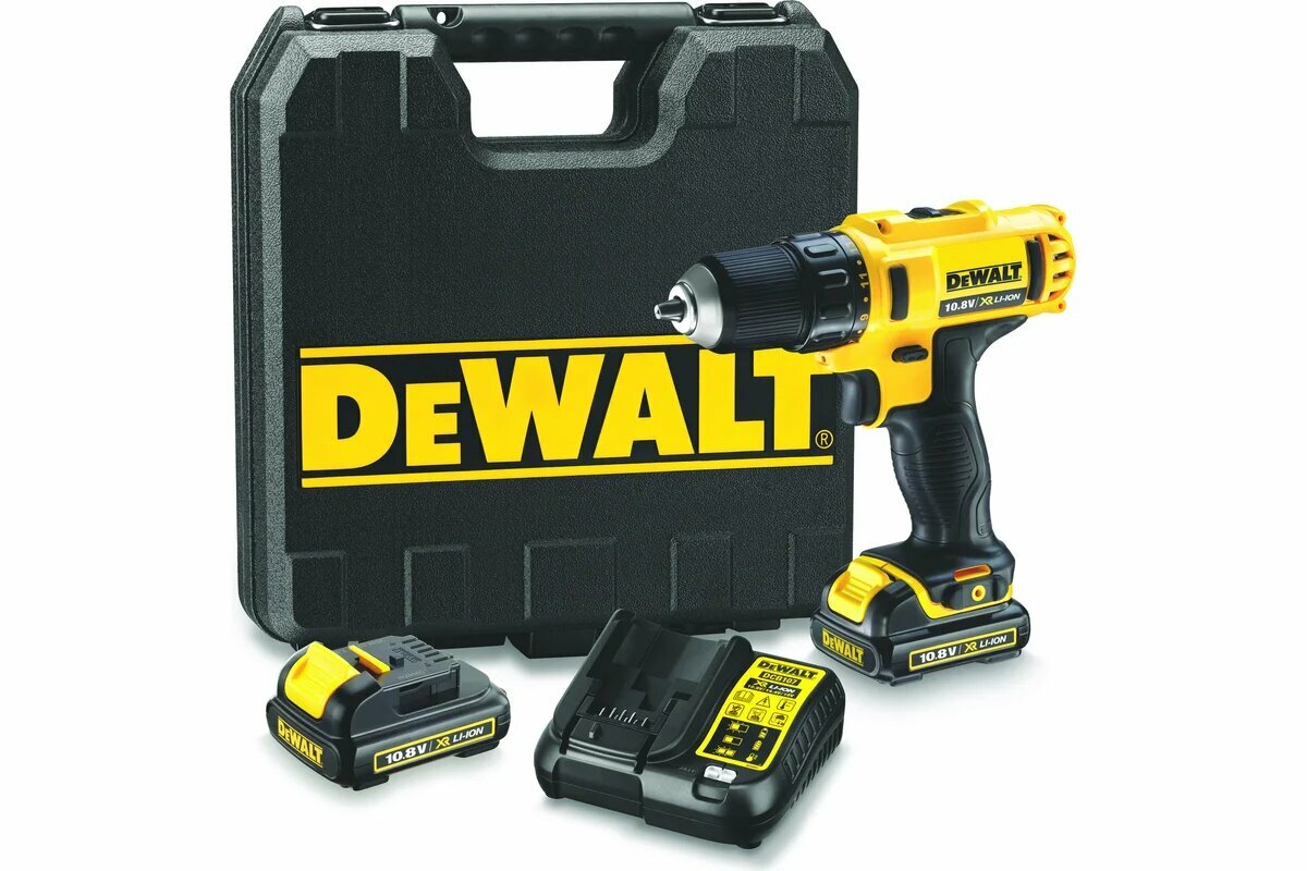 Дрель-шуруповёрт DeWalt DCD710, 10,8 В, 2 аккумулятора, зарядник, кейс