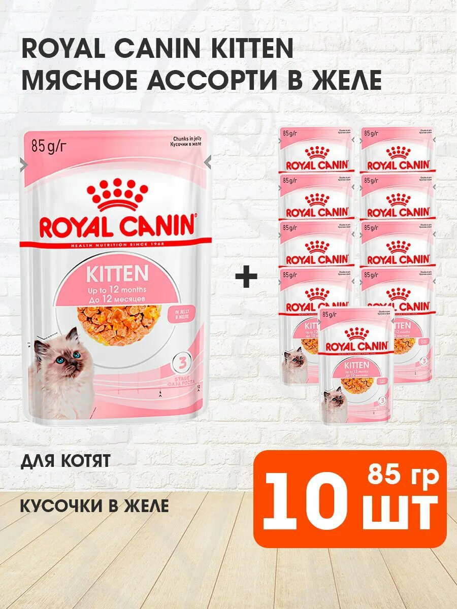 Корм влажный Royal Canin Kitten для котят в желе пауч, 85 г х 10 шт