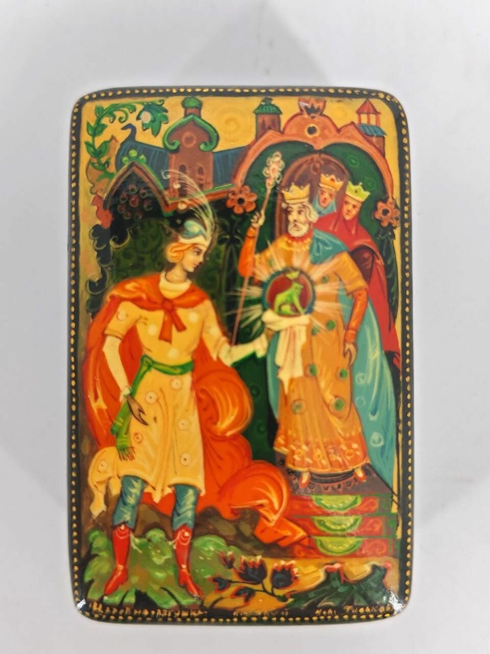 Шкатулка лаковая авторская миниатюра п. Холуй Сказка царевна-лягушка, антиквариат, ручная роспись, СССР