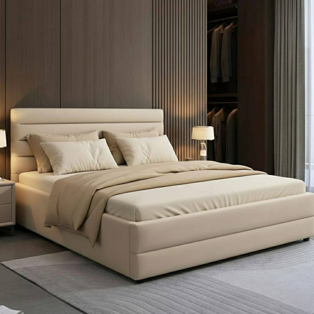 Кровать "Leila",200х200 двуспальная, ортопедическая ламель, микровелюровая обивка, с подъемным механизмом, бежевый