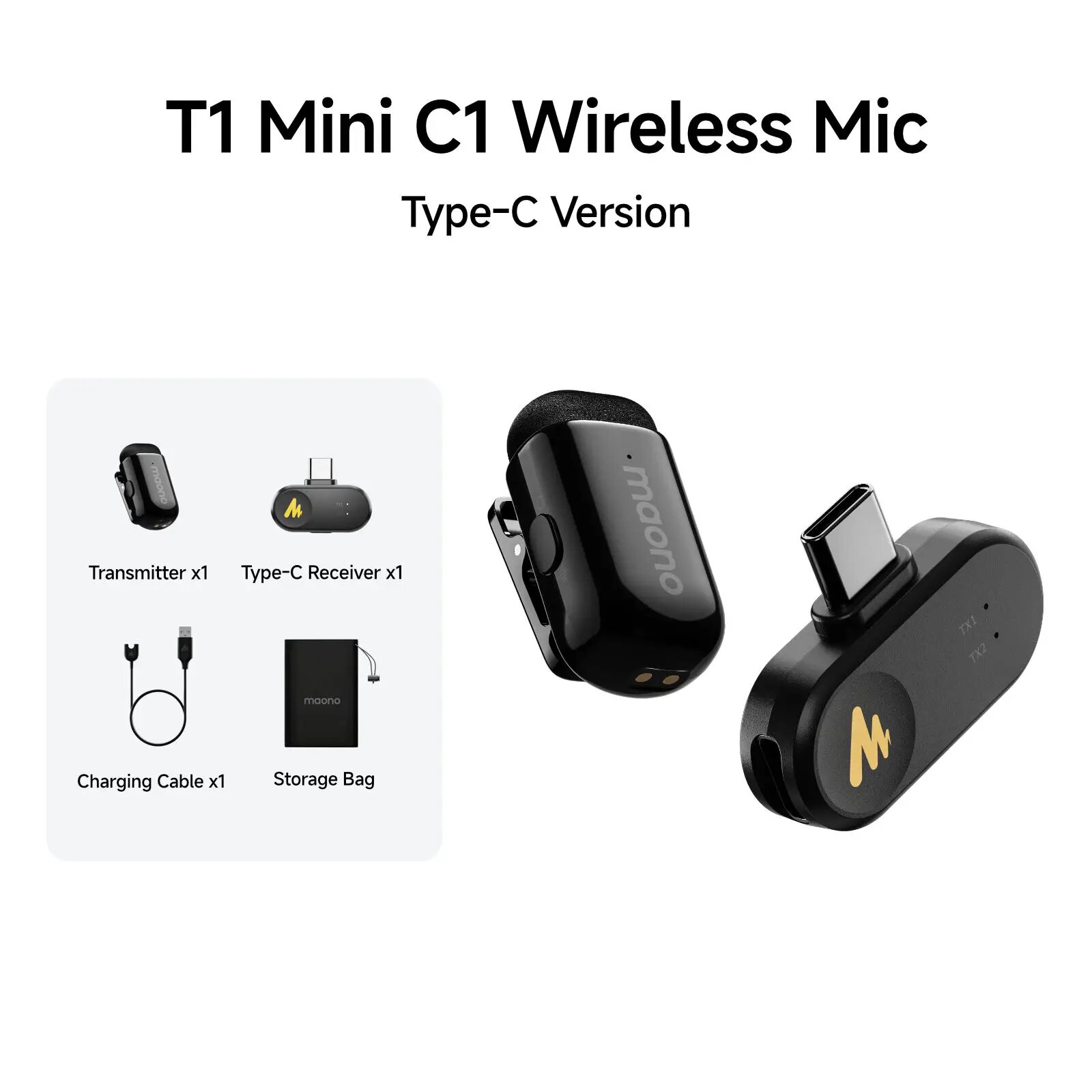 MAONO T1mini Беспроводной петличный микрофон T1 mini C1 type c
