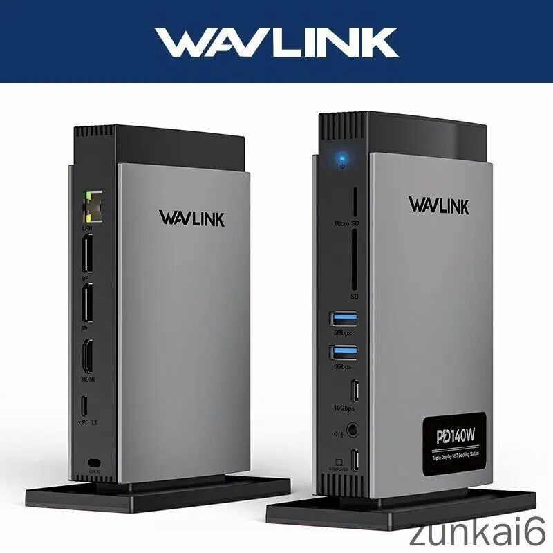 Док-станция WAVLINK USB C 8K Dual Displayport + 8K HDMI, PD RJ45 мощностью 140 Вт, слот USB-C SD/TF емкостью 10 Г, Аудио/микрофон, для M1/M2/M3
