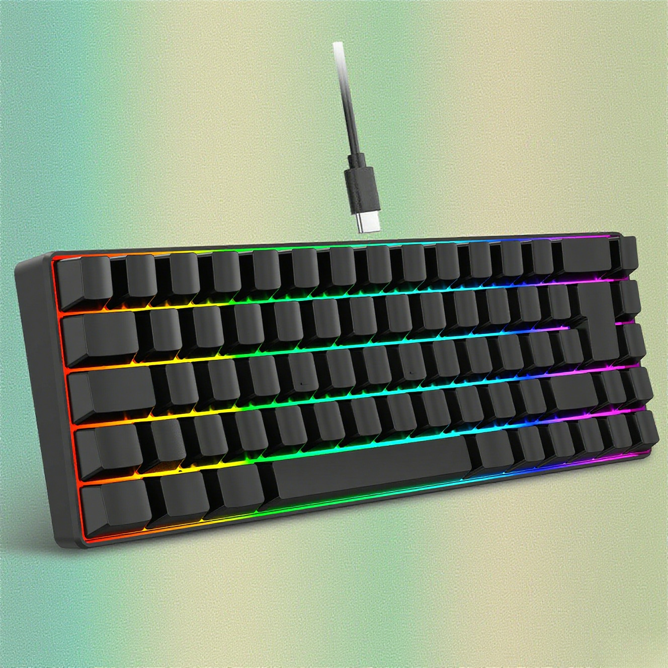 Клавиатура для гейминга V200 проводная K68 RGB Streamer Mini 68-клавишная с RGB подсветкой, 19-клавишное антидребезг, мембранная с механическим ощущением, для игр и офиса, испанская версия, черный/белый цвет, USB, длина кабеля 170см, материал кейпсов ABS