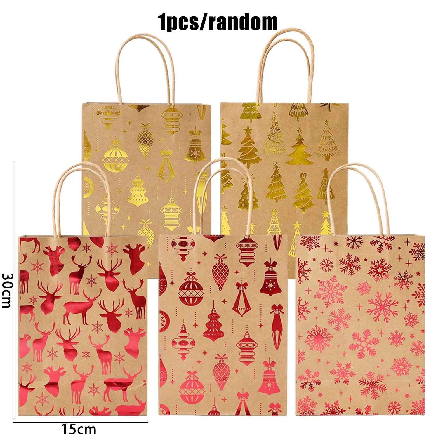 Рождественские пакеты из крафт-бумаги с рисунком Санта Клауса Random, 10PCS