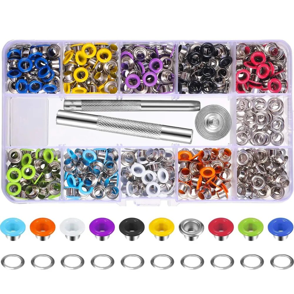 Люверсы с инструментом для установки, для пробивания отверстий, 400 компл, диаметр 5мм,10цвета, набор аксессуаров для шитья