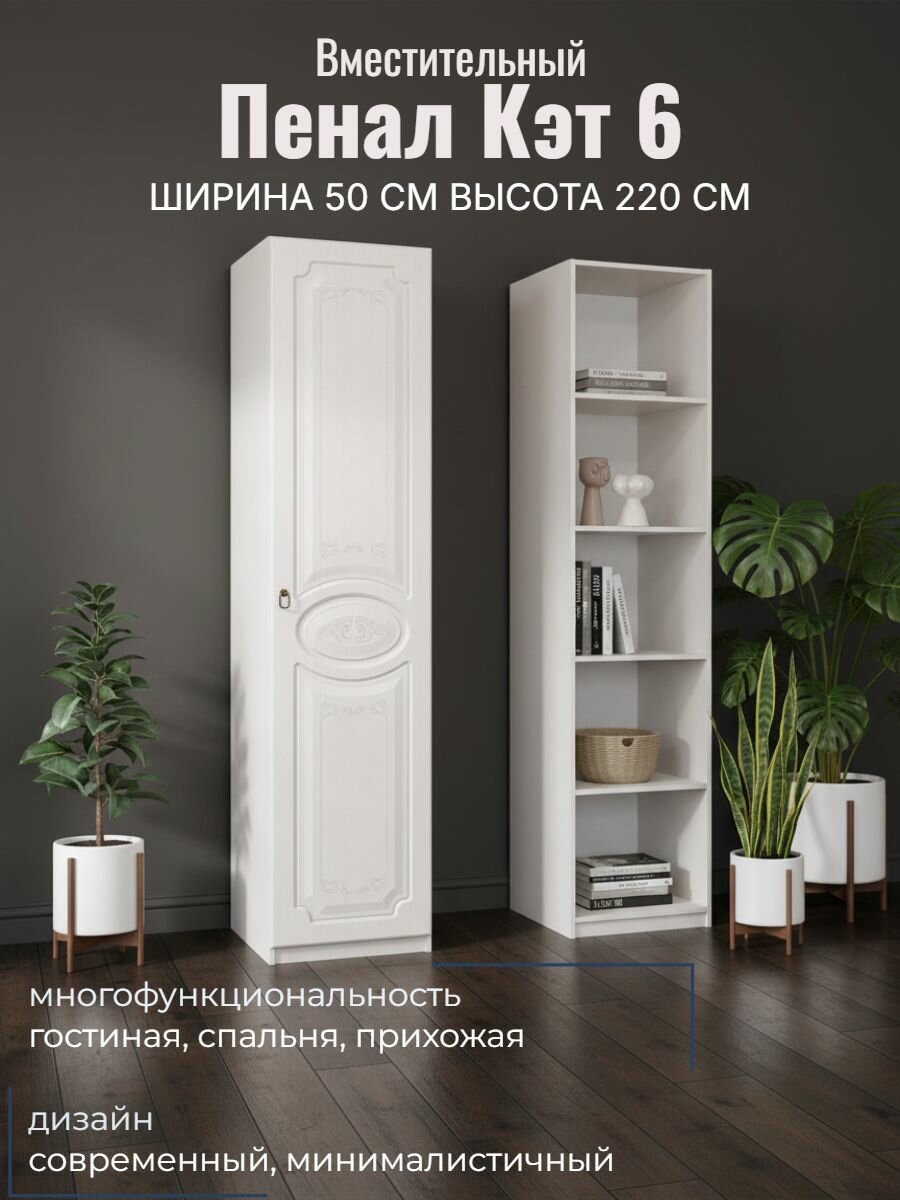 Пенал Кэт 6, ширина 50 см, стеллаж, с полками, в гостиную, в спальню