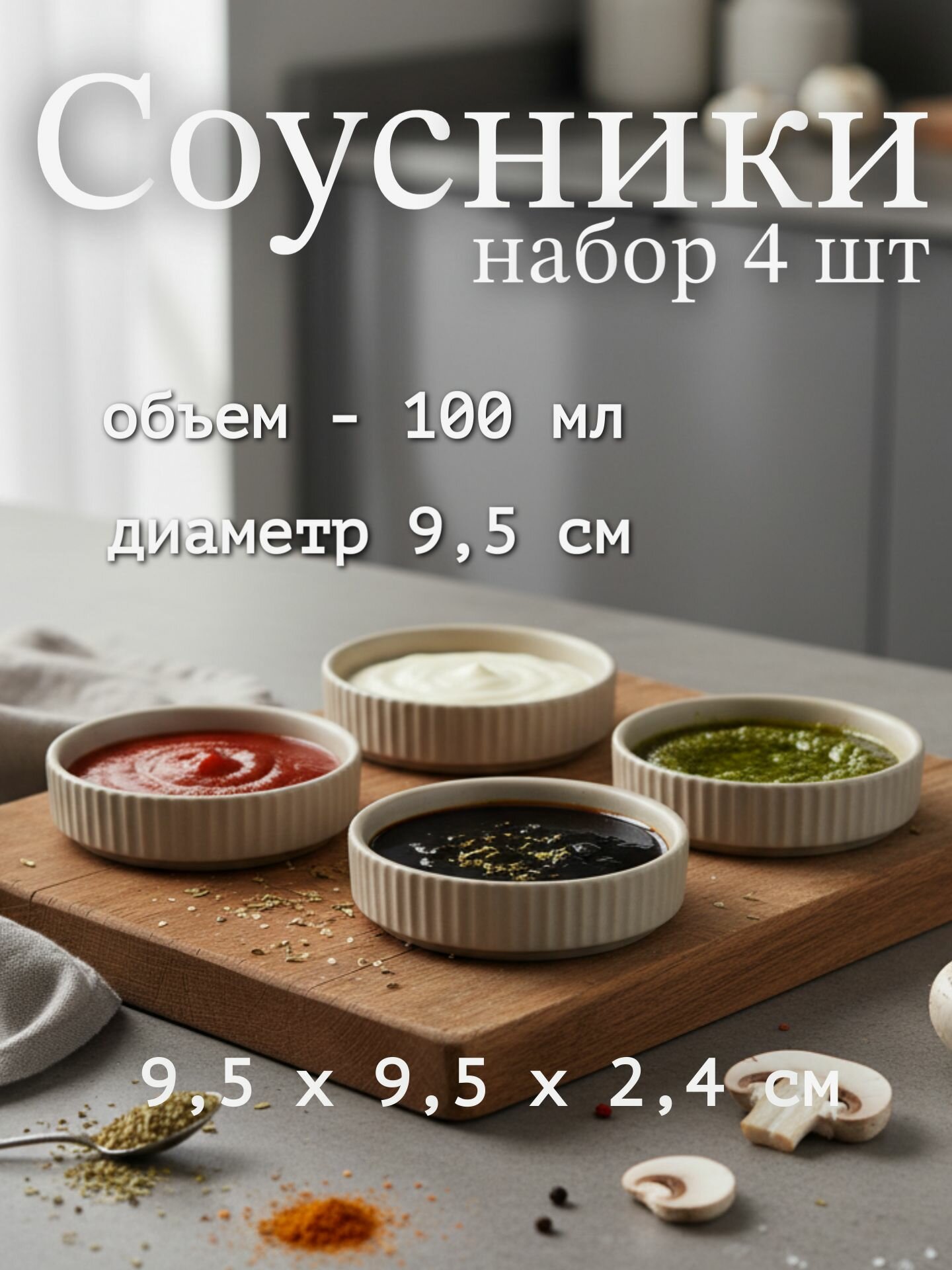 Соусники набор 4 шт, Magistro "Lausanne", объем 100 мл, фарфор