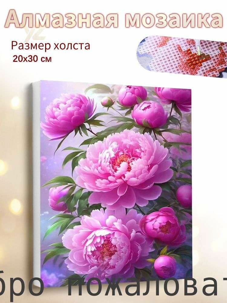 Алмазная мозаика на подрамнике 20x30cm Розовый цветок пиона / картина алмазная стразами для