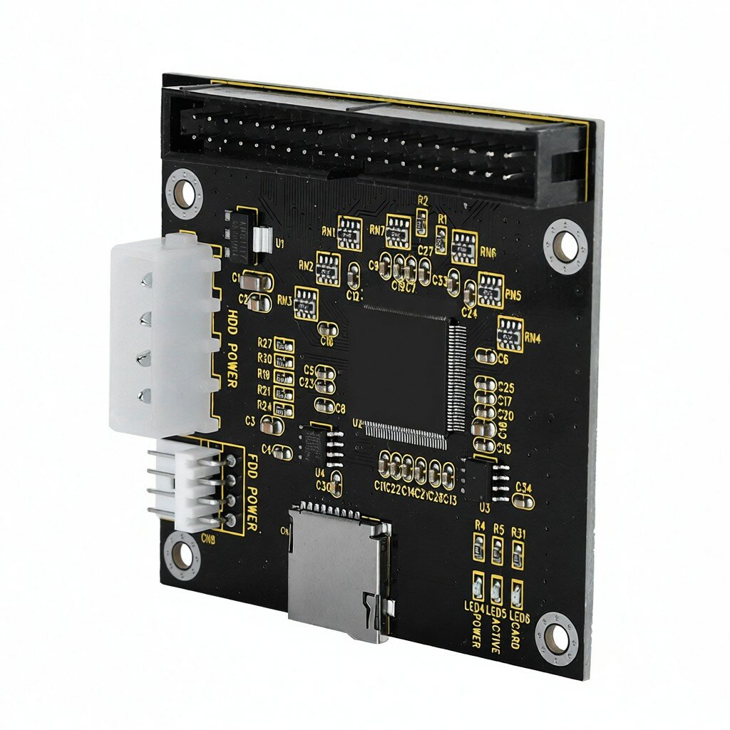 Адаптер Micro SD / TF в IDE 40Pin Мужской, поддержка Micro SD, TF, MMC 2.0, SD 1.0, SDHC, DOS, Linux, Windows 98SE, Me, 2000, XP, Vista, PIO, multi-word DMA, super DMA, размер 67*65*10мм, вес 30г, 1 шт.