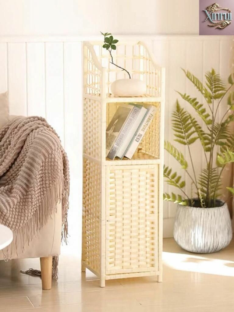 Шкаф для хранения из белого ротанга цвета слоновой кости,27*27*100 см88