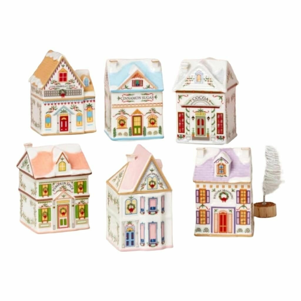 Миниатюрные банки для специй в виде праздничной деревни, рождественский декор с подсветкой окон, - G