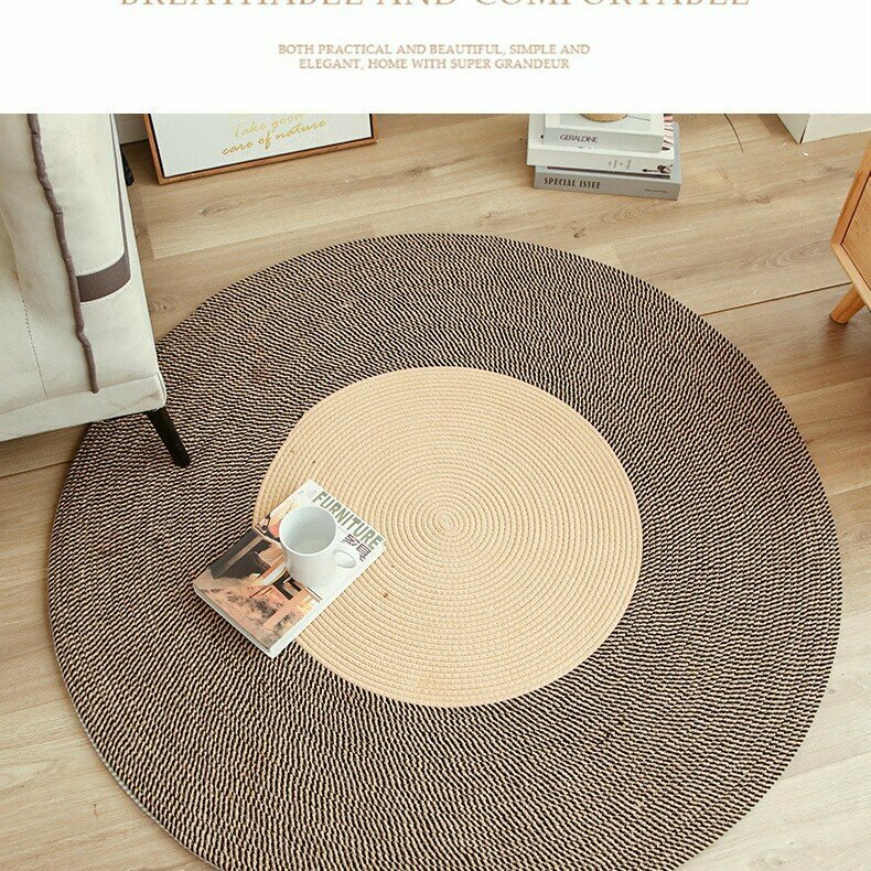 Скандинавский хлопковый коврик с европейским стилем и кисточками, хлопковый льняной коврик для балкона, для домашнего использования, круглый коврик для прикроватной тумбочки в японском стиле