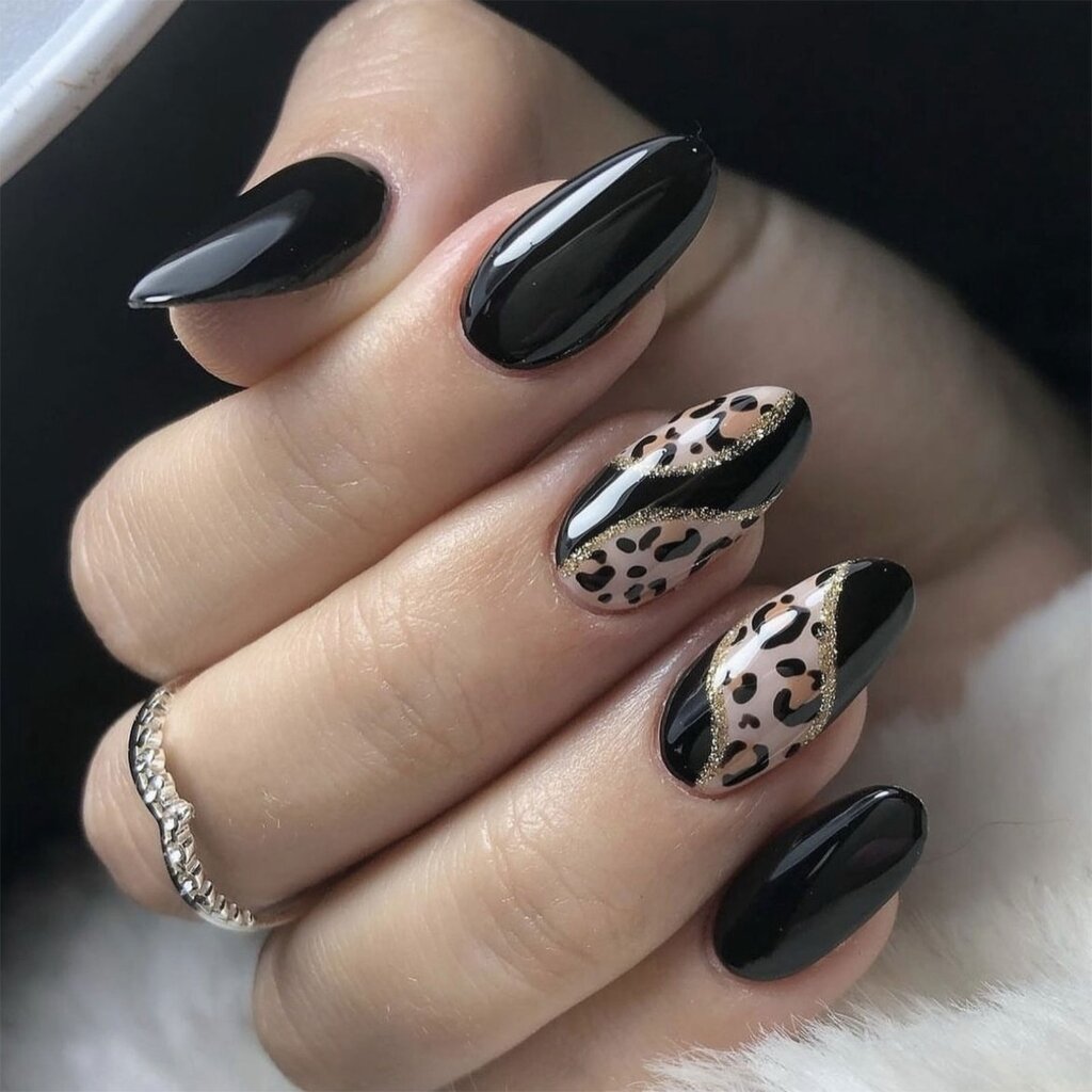 Миндальный Пресс для ногтей Leopard French Tip Поддельные Клеи для Ногтей Набор Подарков