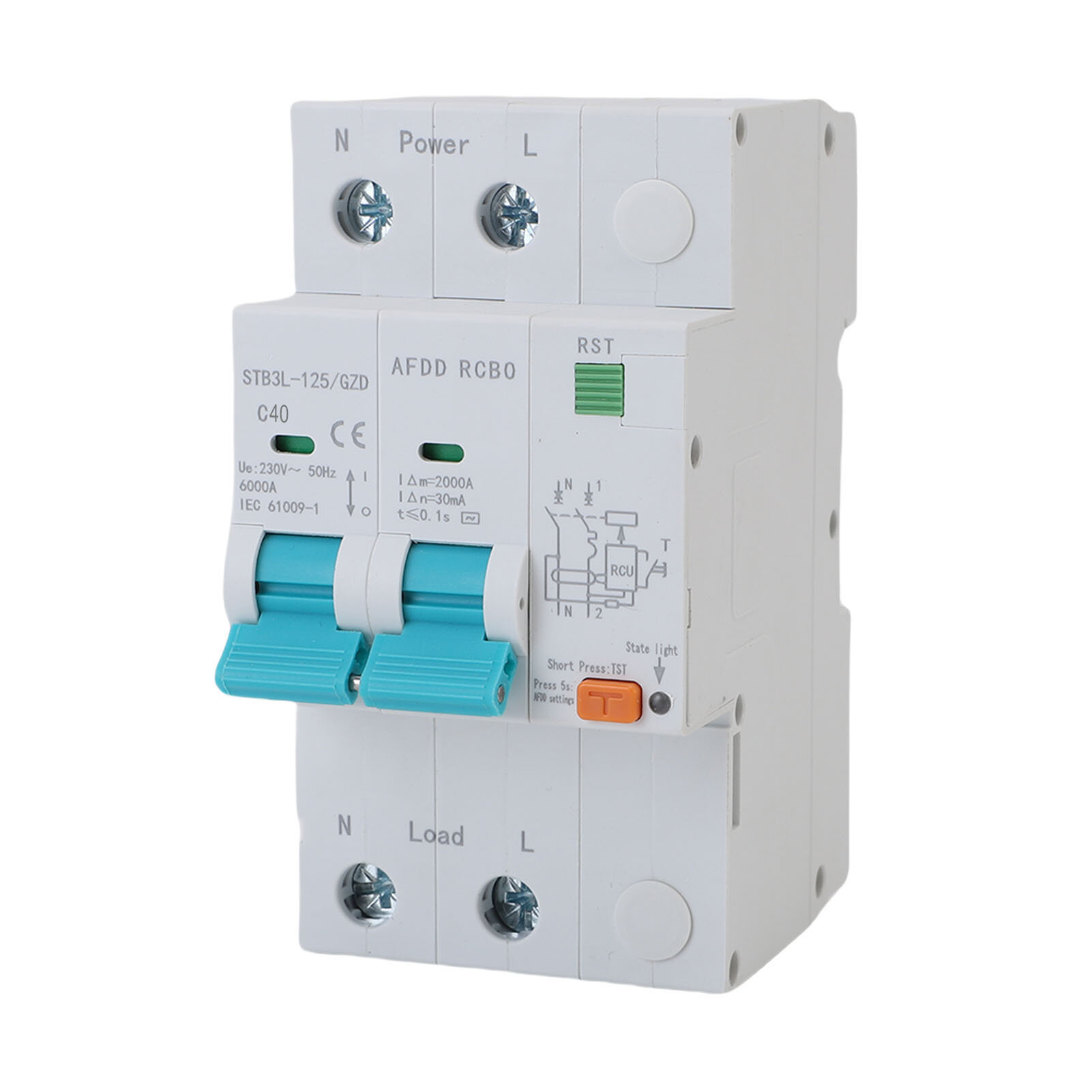 Устройство защиты от дуговых замыканий AFDD, 2-контактный дифференциальный автоматический выключатель (RCBO), защита от перегрузки, утечки на землю и короткого замыкания, 40 А.