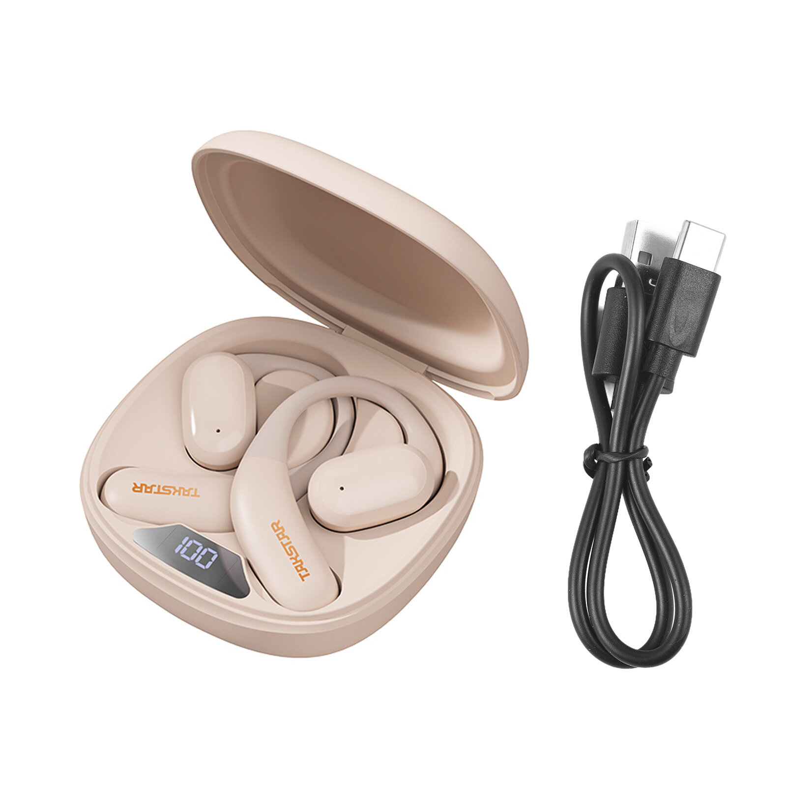 Беспроводные наушники TAKSTAR открытого типа, Bluetooth V5.4, светодиодный дисплей, 50 часов воспроизведения, водонепроницаемость IPX4, сенсорное управление, встроенный микрофон с шумоподавлением, легкая конструкция для спортзала, бега и тренировок.