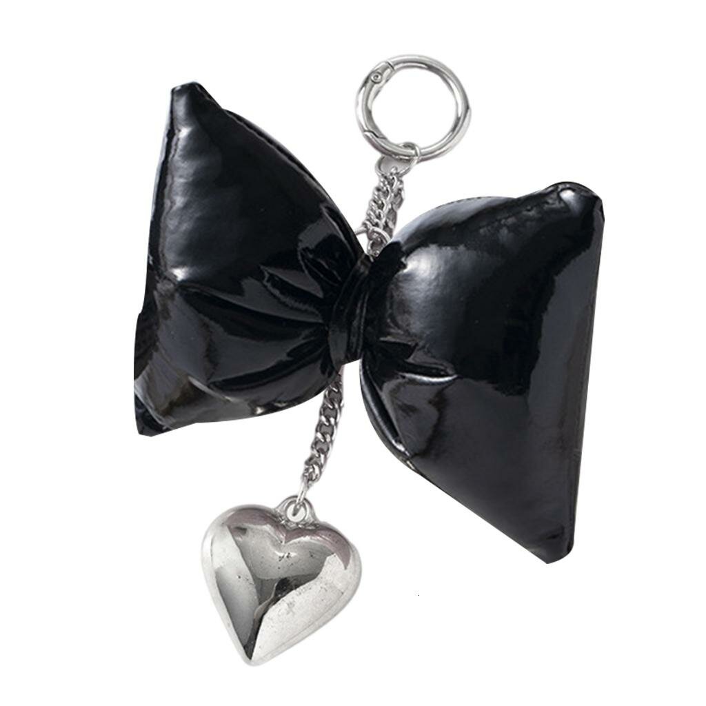 Сердце с бантами из искусственной кожи, брелок, Черный