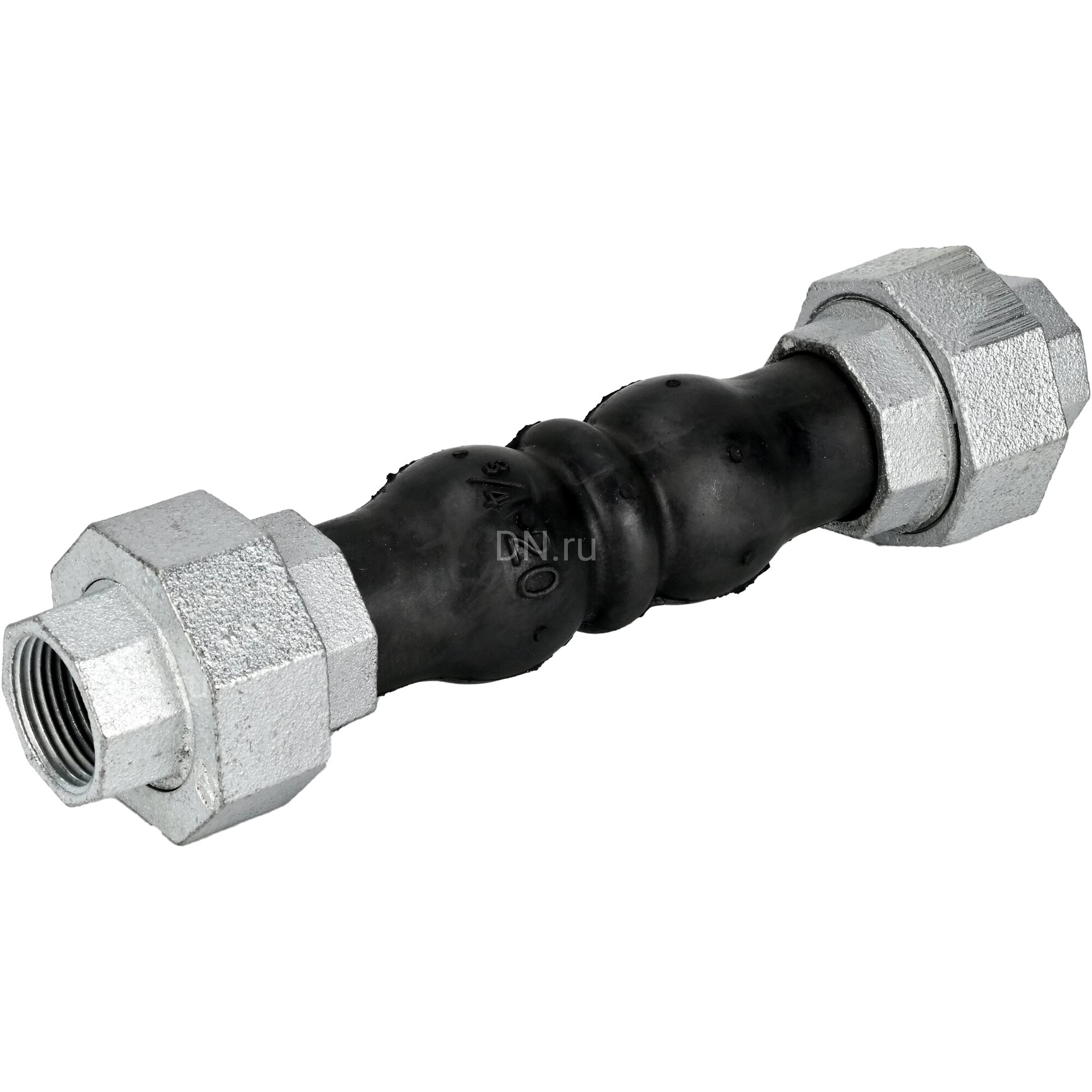 Компенсатор резиновый DN.ru NBR-CIz-T Ду50 Ру10/16, резиновая вставка (корпус) - NBR, тип присоединения - резьбовой, материал резьбовых элементов - чугун оцинкованный