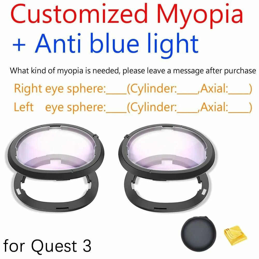 Для линз Quest 3 Близорукость Анти-синие антибликовые очки Магнитная оправа для очков VR Рецептурные линзы для аксессуаров Meta Quest 3