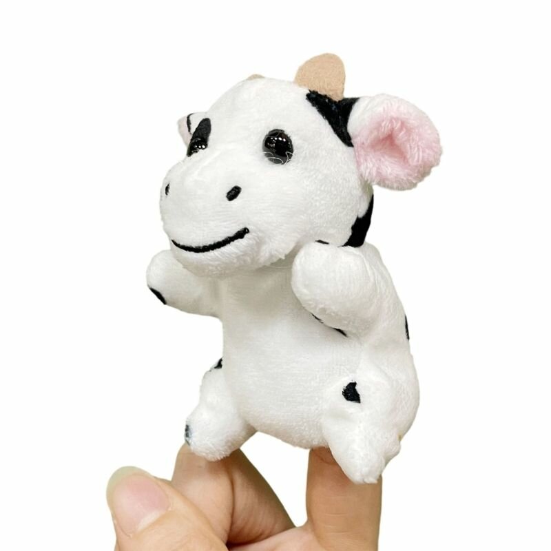 (1 шт.) Милый реалистичный пальчиковый театр, маленькие плюшевые игрушки-зверушки - Корова