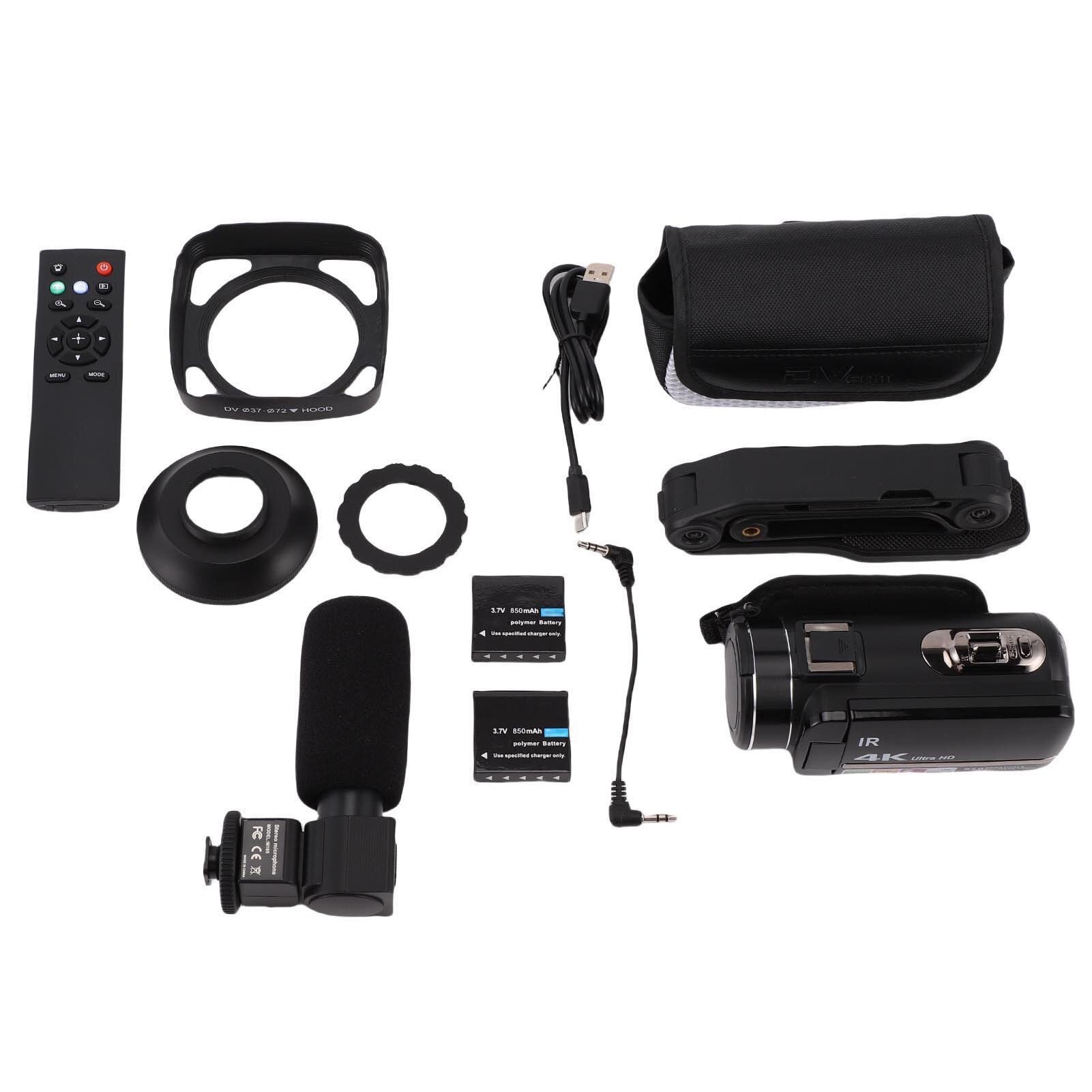 4K видеокамеры Camcorder 18x цифровой Zoom 3in Touch Ecrece 64 -мегапиксельный uhd vlog камера со стабилизатором микрофона пульт дистанционного 32G Card 2 батареи для YouTube