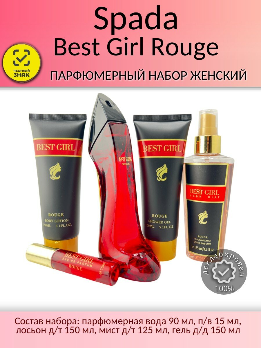 Парфюмерный набор Женский Spada Best Girl Rouge: 5 предметов фруктовый, цветочно-сладкий аромат