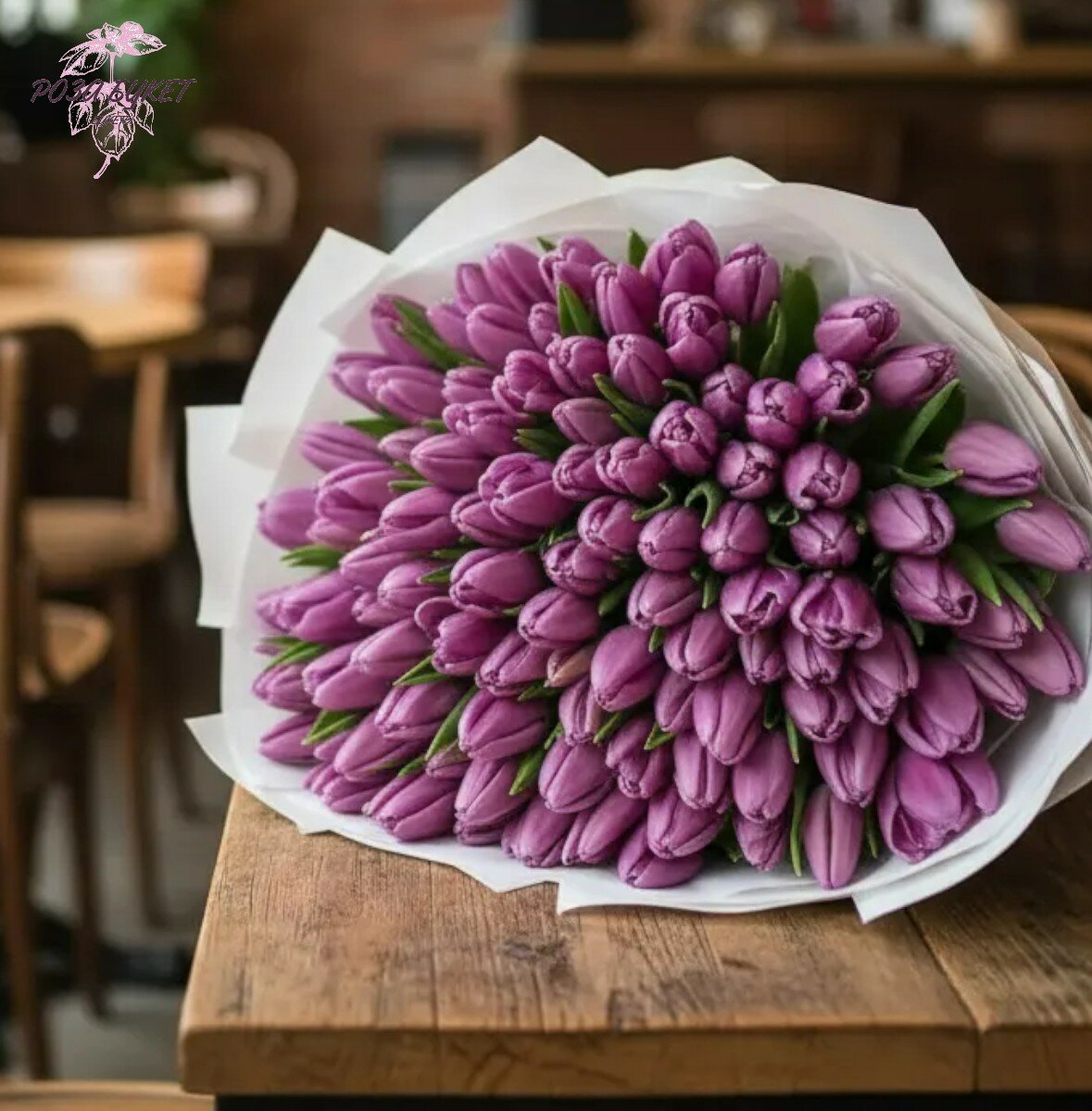 Букет цветов, Букет из сиреневых тюльпанов, 101 шт. Тюльпаны, Красивый букет цветов, Премиум букет, долгий букет