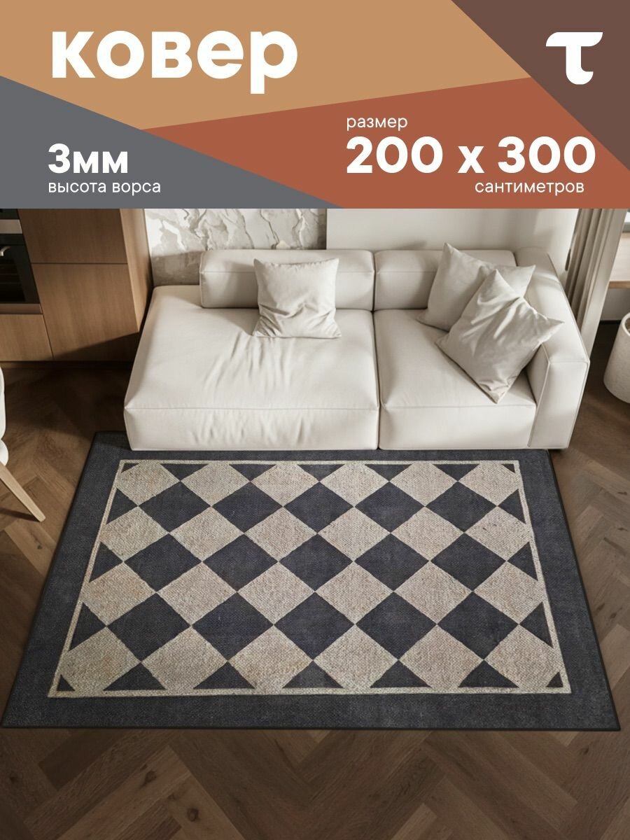 Ковер палас на пол настенный размер: 2,0х3,0 м (200 х 300 см) безворсовый в спальню гостиную на кухню на стену современный