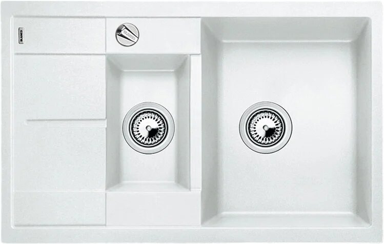 Мойка кухонная Blanco Metra 6 S Compact 78x50, прямоугольная, мойка для кухни, белая, с крылом, матовая