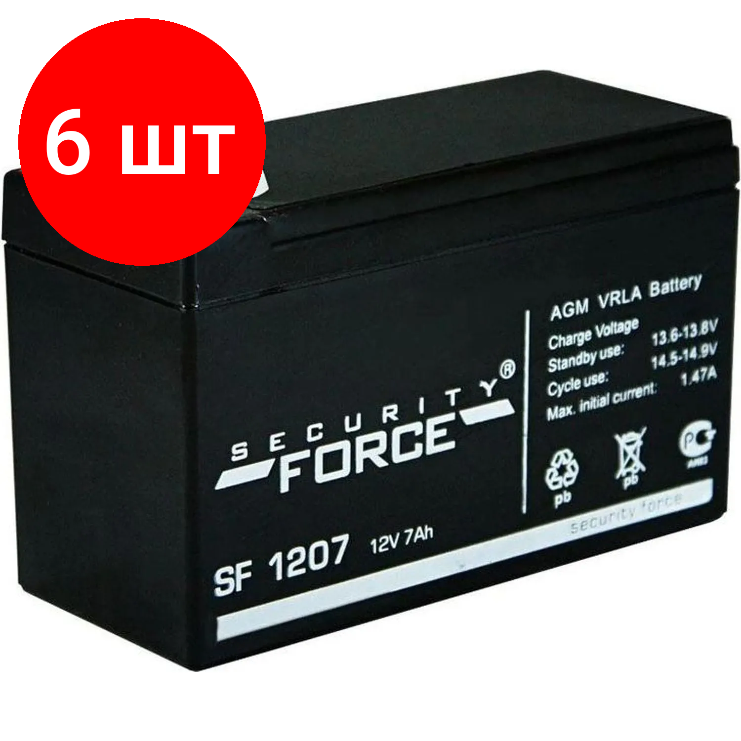 Комплект 6 штук, Батарея для ИБП Delta SF 1207 12/7 В/Ач 151х65х100