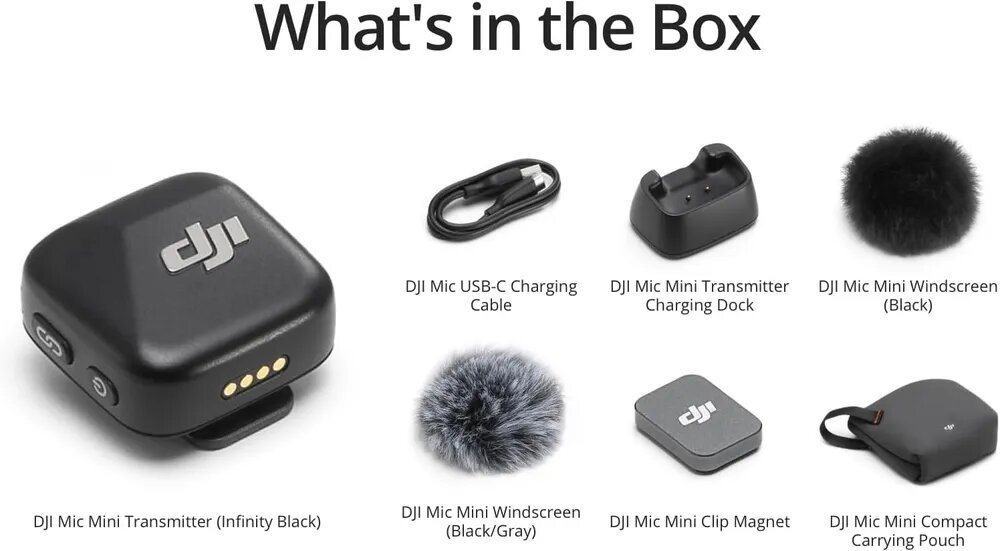 DJI Микрофон универсальный DJI Mic Mini TX, сверхлегкий, беспроводной петличный микрофон для DJI Osmo Mobile 7P/Osmo Pocket 3, с шумоподавлением, черный