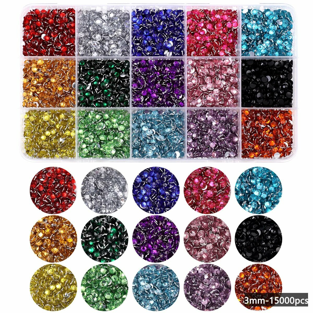 Набор страз из смолы для рукоделия 3mm 15000pcs, resin solid color