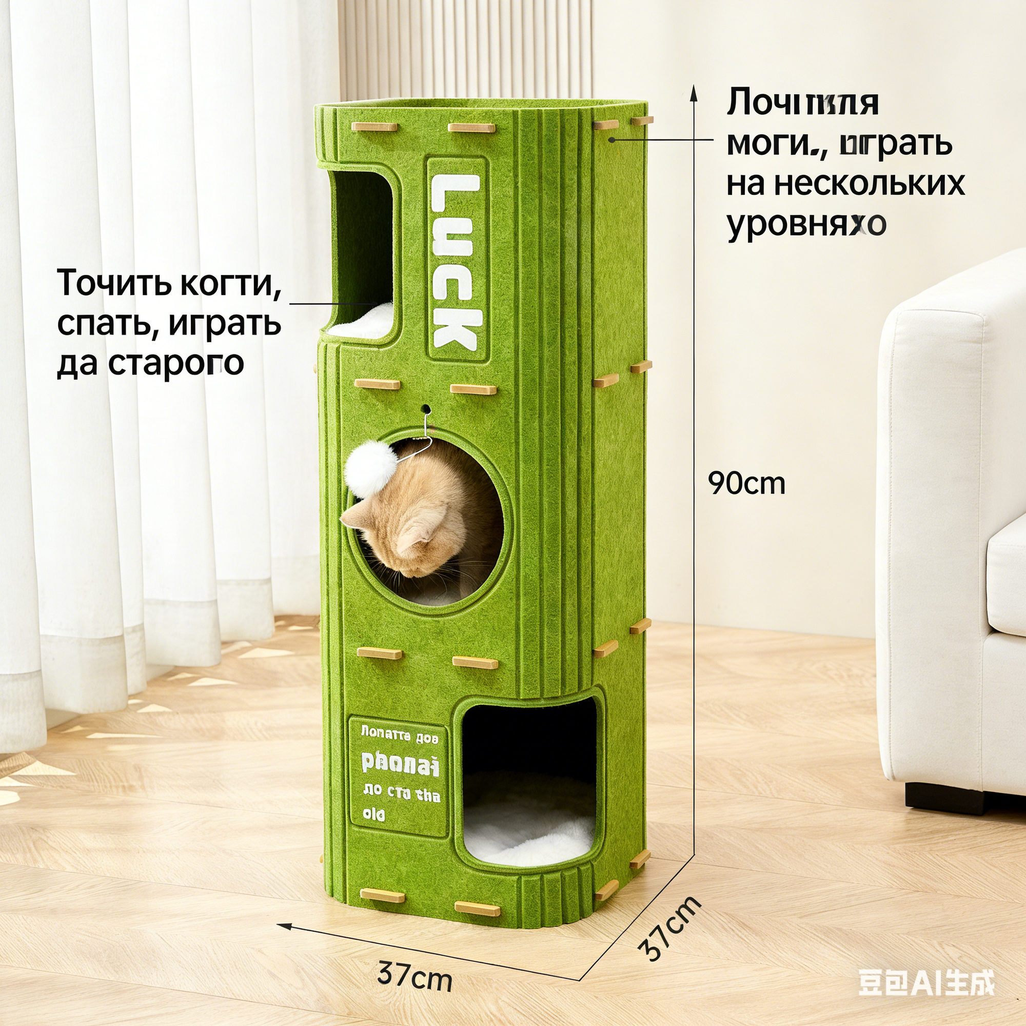 Теплое кошачье гнездышко, ДВП, 37*37*90 см, практично и красиво