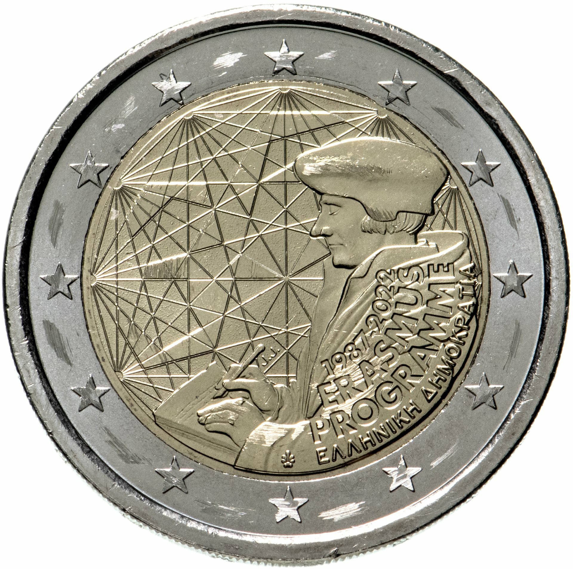 Греция 2 евро euro 2022 35 лет программы Erasmus, Биметалл, в сохранности UNC