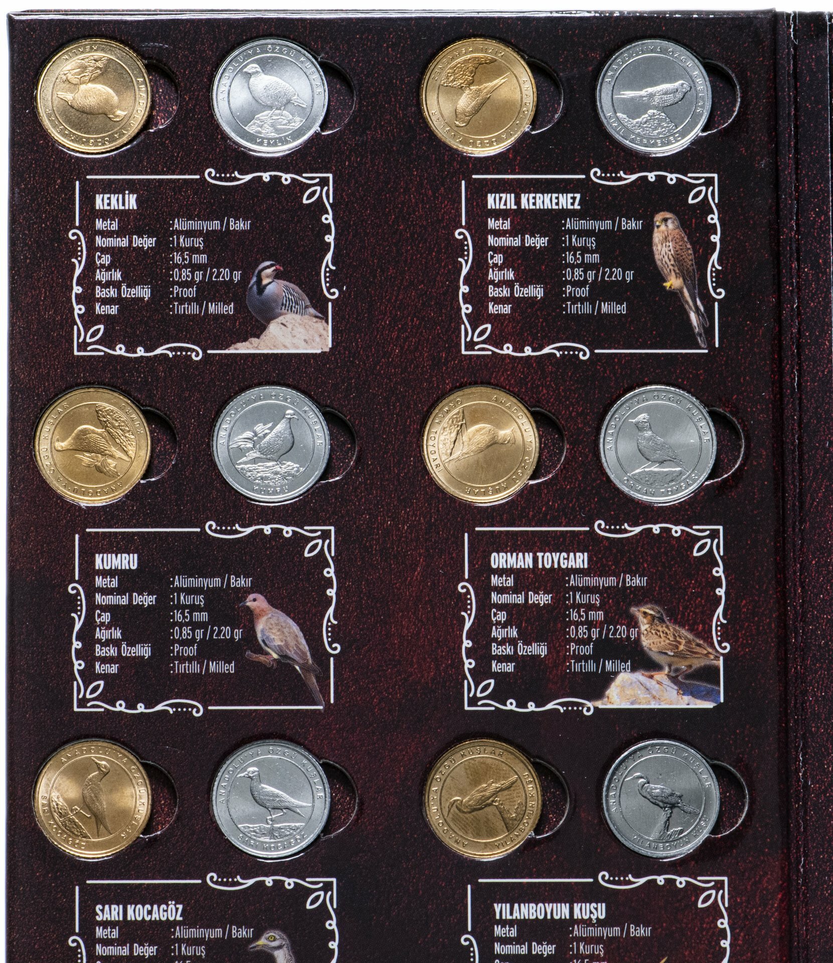 Турция - набор 24 шт х 1 куруш 2020 - 2021 "Анталийские птицы" Бронза + Алюминий + альбом, алюминий, бронза, в сохранности UNC