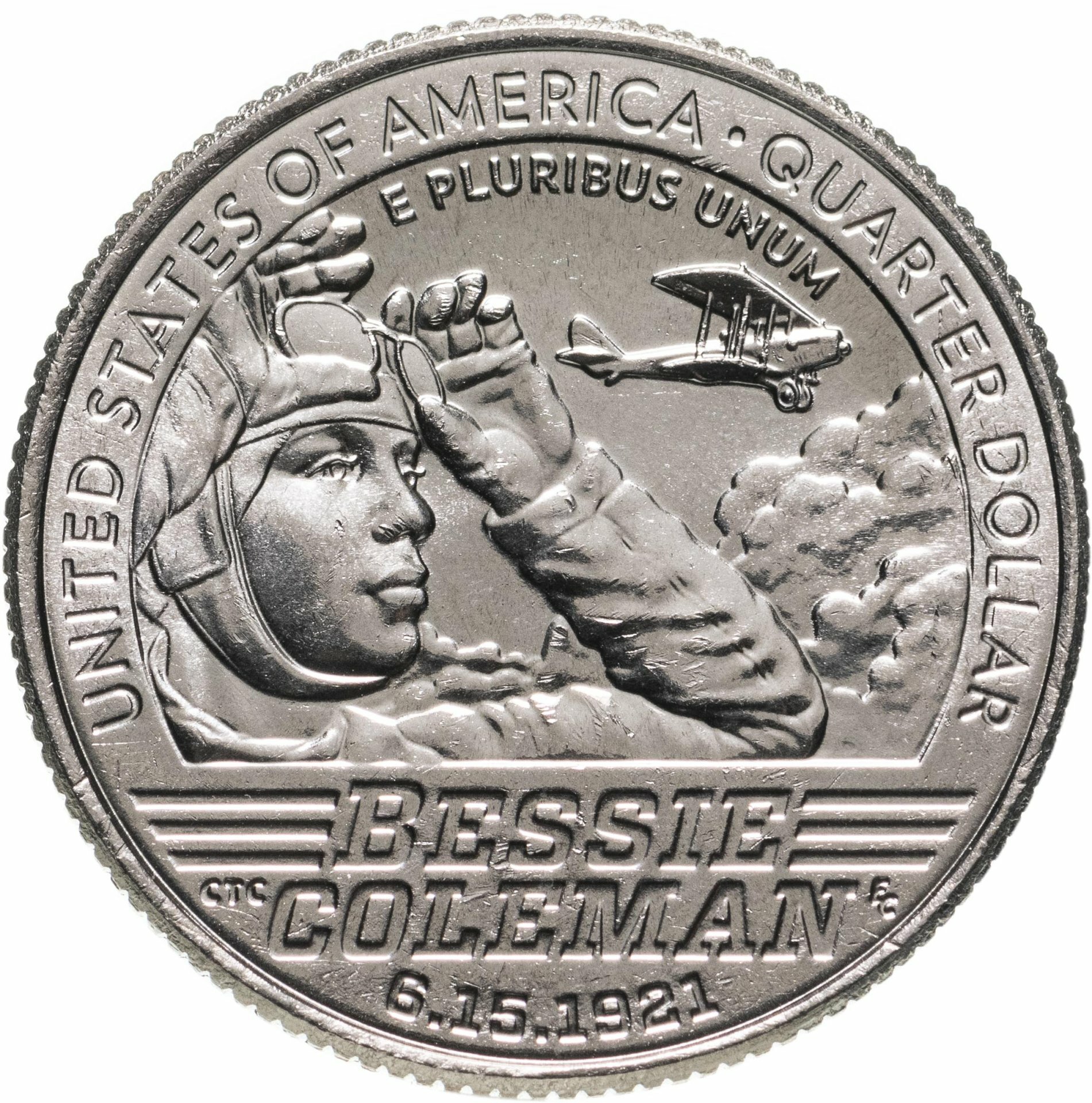 США 1/4 доллара 25 центов, квотер 2023 D Американские женщины - Летчица Бесси Колман 6-я, Мельхиор медь-никель, в сохранности UNC