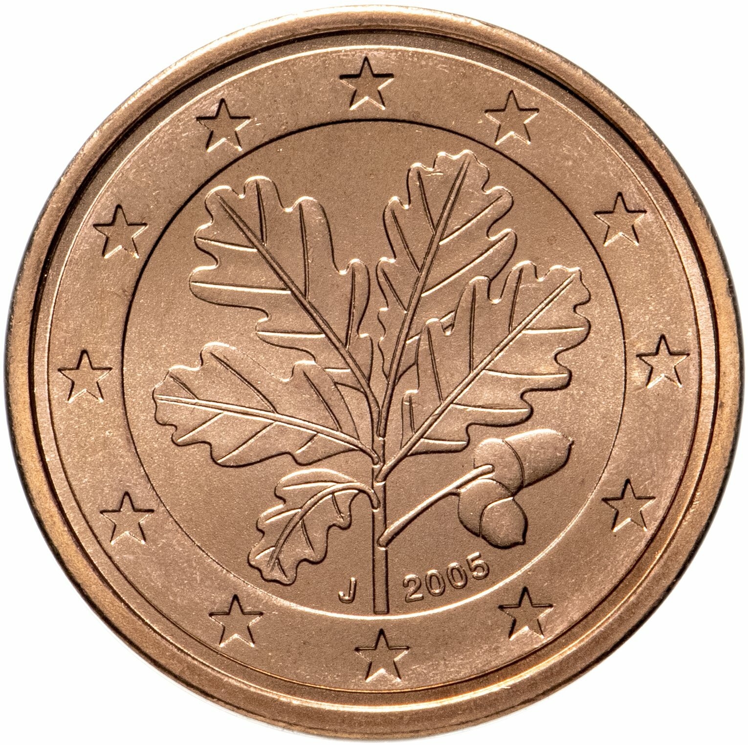 Германия 2 евроцента cent 2005 Двор J, Сталь, в сохранности UNC