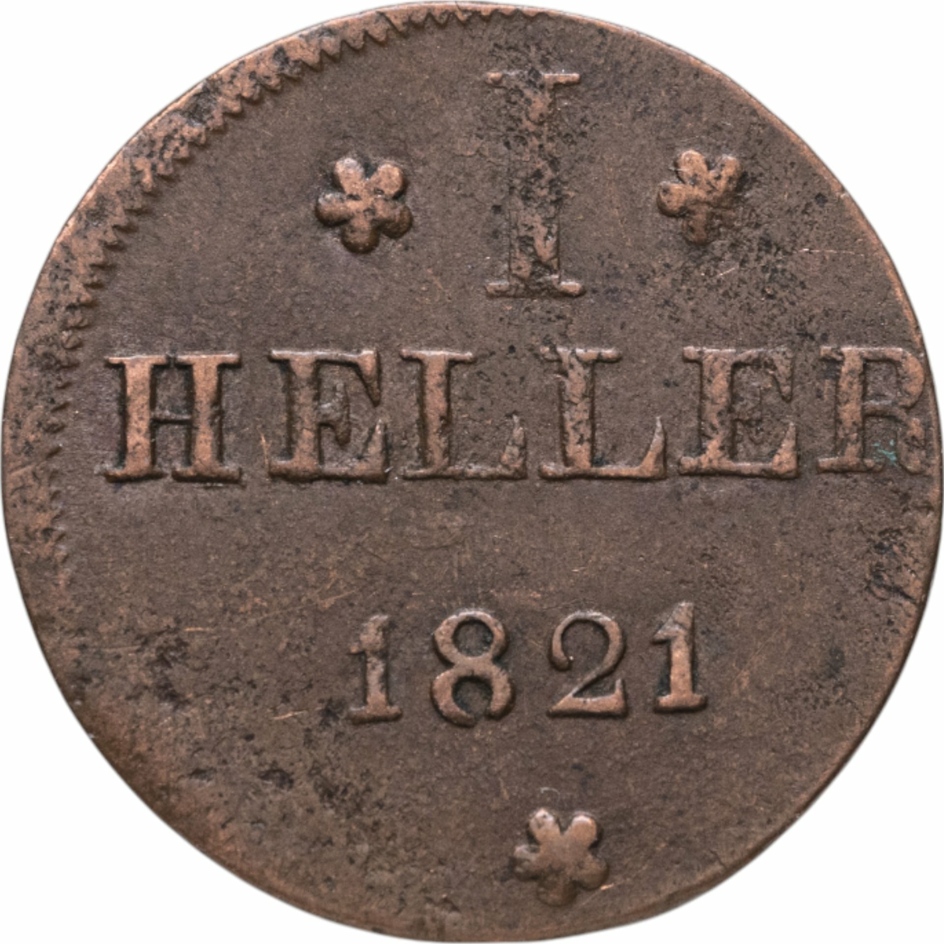 Франкфурт 1 геллер heller 1821, Медь, в сохранности XF