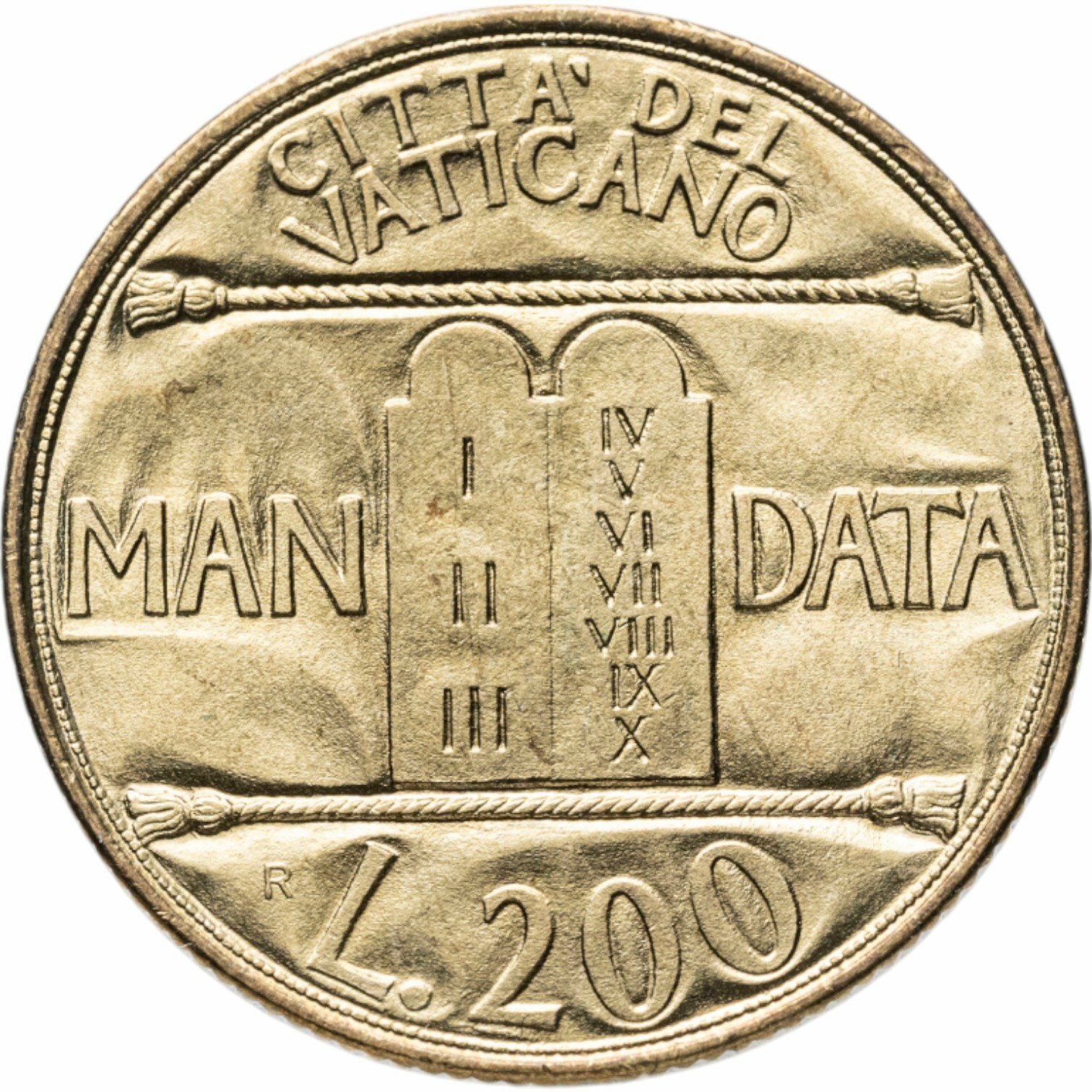 Ватикан 200 лир lire 1993, Алюминиевая бронза, в сохранности UNC