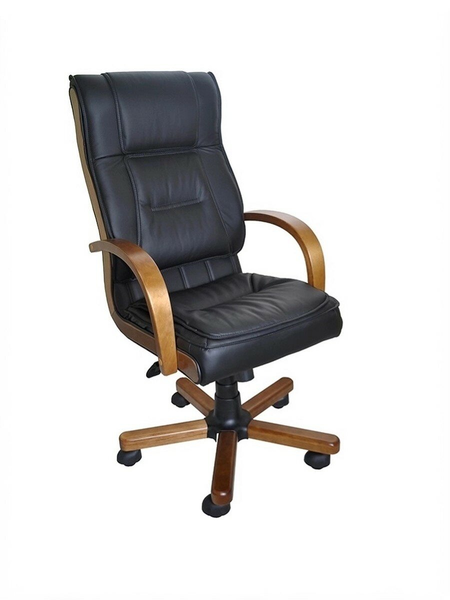 Кресло компьютерное, офисное Factor Лорд 1Д ЕХ, кожа/экокожа, цвет черный, светлый орех