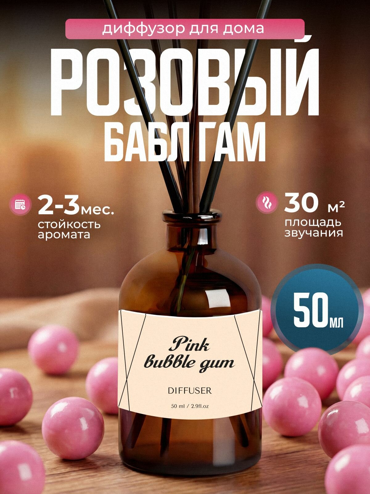 Ароматический диффузор для дома с палочками, ароматизатор 50 мл.