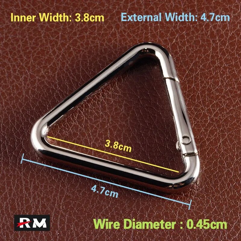 Треугольный карабин для сумки, Треугольная пружинная пряжка, Материал цинкового сплава, Внутренний диаметр 3,8 см, серебристый, 2 шт